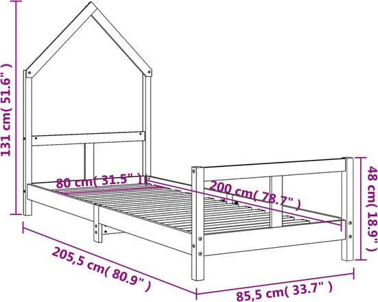 vidaXL Kinderbedframe - 80x200 cm - Zwart Grenenhout Kinderbed - Houten ...