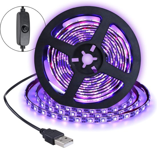 LED Strip 2m 3528 120 LED Black Light UV Bar USB Powered 395nm Effect ...
