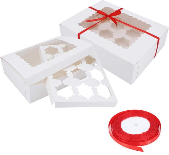 10 stuks Cupcake doos met 4/6 verwijderbare inzetstukken - Witte ...