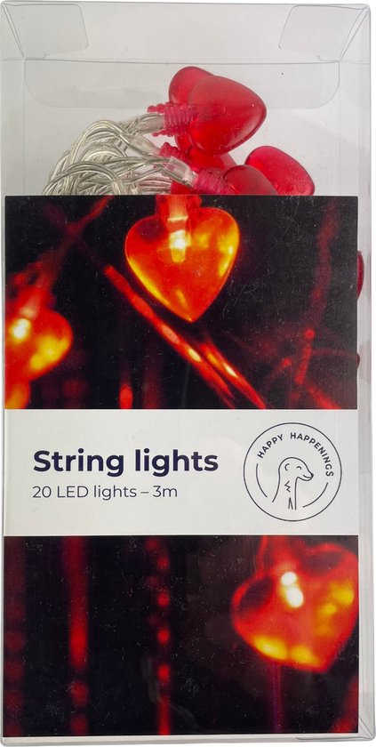 Hartjes Lichtslinger - LED - Rode hartjes - 1,5 Meter - 20 Lichtbollen ...