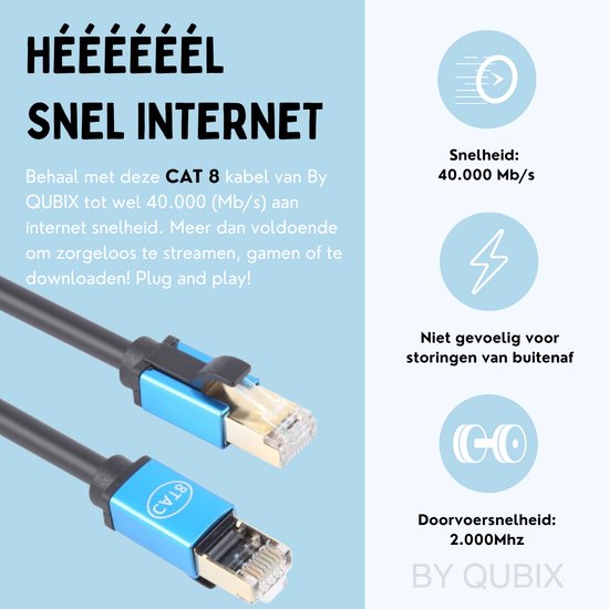 By Qubix internetkabel - Cat 8 Ethernet kabel - 8 meter - RJ45 - Zwart ...