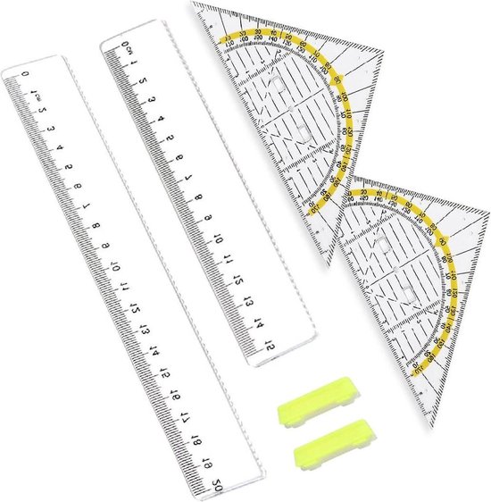 Set van 2 kunststof linialen - 2 driehoekige linialen - transparante ...