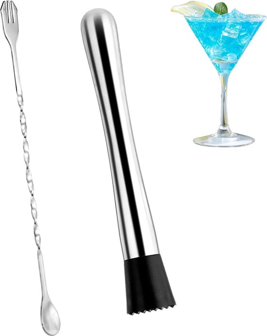 Cocktail stamper roestvrij staal - roerlepel roerlepel - accessoires ...