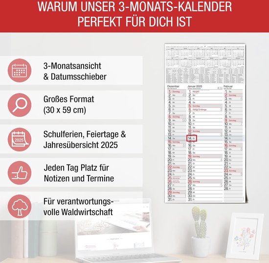 Wandkalender 3 maanden 2025 met datumschuiver - Ruimte voor afspraken ...