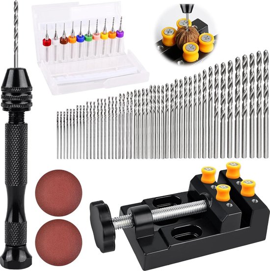 Handboorset 62 stuks met 48 spiraalboorbits - 10 mini-boormachine ...
