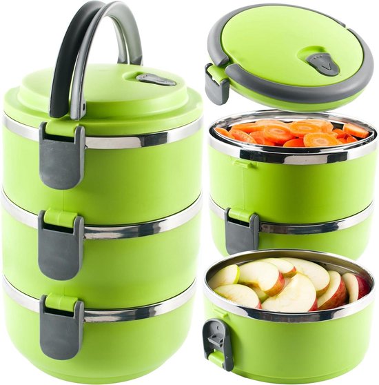 Thermo-Lunch Box Draagbare Container RVS Voedselcontainer 3 Lagen ...