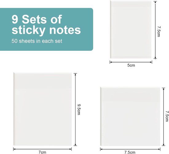 450pcs Clear Transparent Sticky Notes - Self Adhesive Notepads for ...