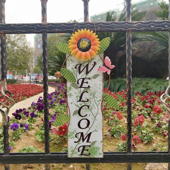 Welcome Flower Door Sign - Indoor Outdoor Wall Art Hanging Decoration ...