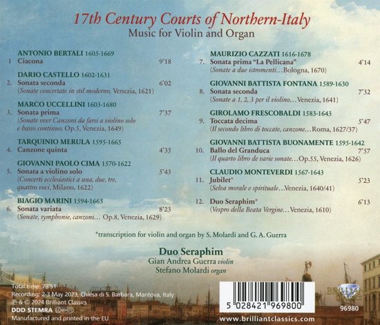 Duo Seraphim - 17th Century Courts Of Northern-Italy: Music For Violin ...