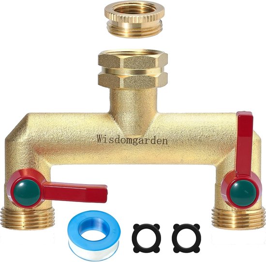 Waterverdeler 2-weg, zware uitvoering van messing tuinslangverdeler, 2-weg... | bol