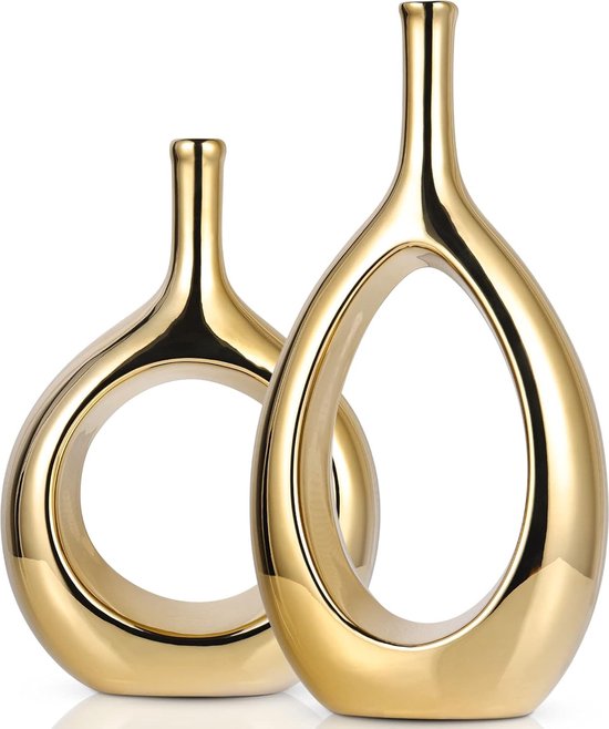 Glanzende gouden vaas - moderne woondecoratie - [1 stuk] - [goud ...