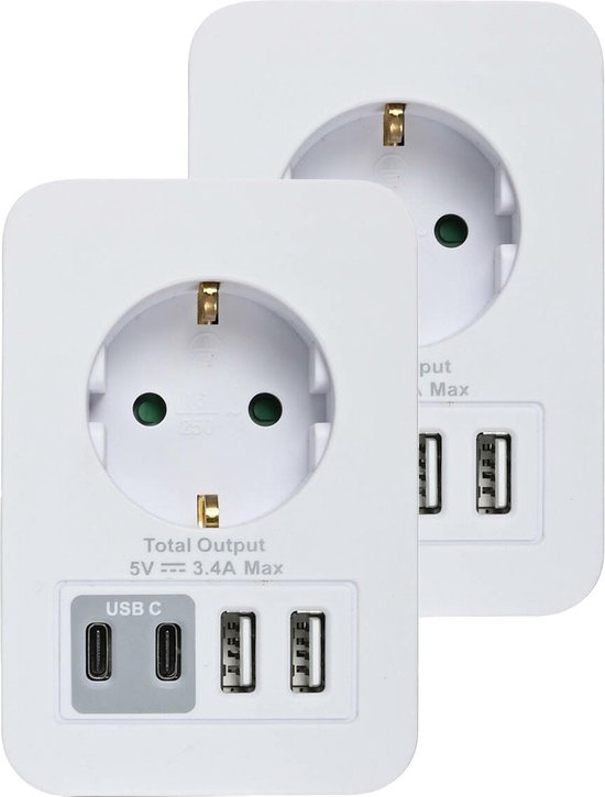 Benson Stopcontact splitter - 2x - met 2 USB-A en 2 USB-C - oplader ...
