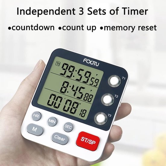 Digitale Keukentimer met 3 Kanalen en Groot Display - Stopwatch en ...