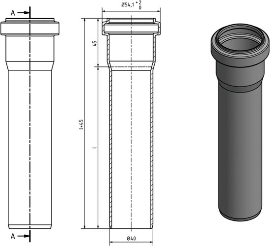 HTsafe Afvoerbuis met mof DN 50 mm Lengte 250 mm Grijs | bol