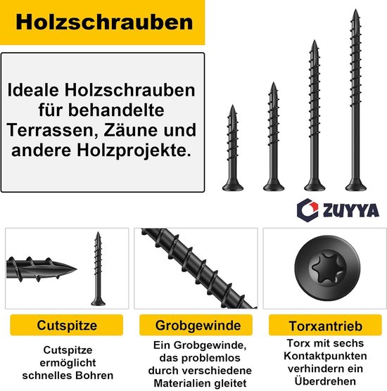 50x Houtschroeven Torx 4.8x90mm Zwart Verzonken Kop Universeel voor ...
