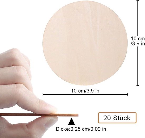 20 Stuks Ronde Houten Schijven - 10 cm Diameter - 2,5 mm Dik - DIY ...