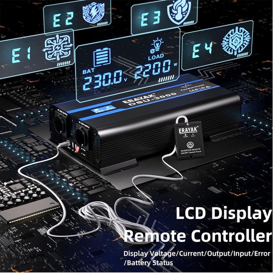 3000W/6000W Zuivere Sinus Omvormer 12V naar 230V met 2 EU Stopcontacten ...