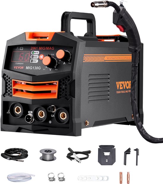 VEVOR MIG-lasser 130A-lasser 2-in-1 gas-MIG/gasloze Gevulde Draadlasser ...