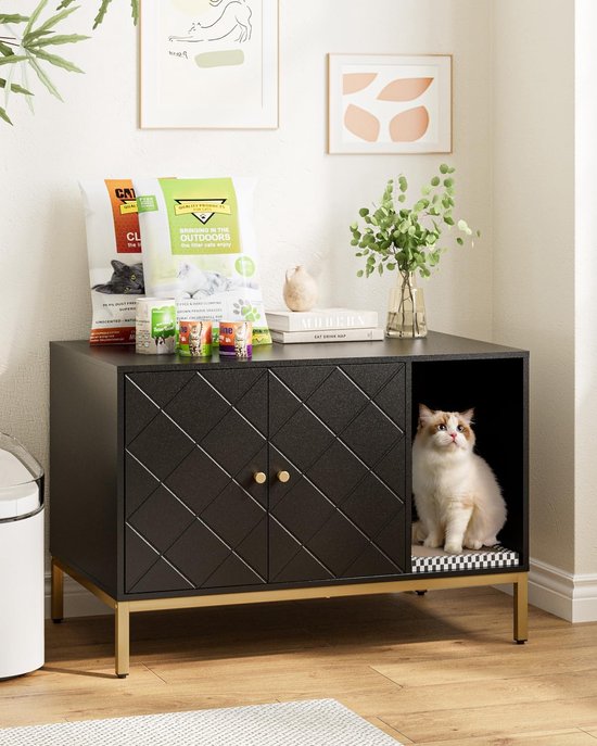 Kattenkast met dubbele deuren en krabmat - Modern kattenhuis met hoge ...