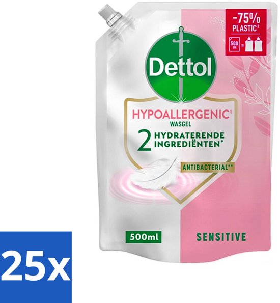 25 x Dettol - Handzeep Navulling - Hypoallergenic - Sensitive - 500 ml ...
