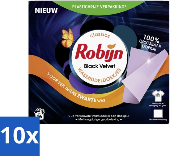 10 x Robijn Classics - Black Velvet - Wasmiddeldoekjes - 16 Wasstrips ...