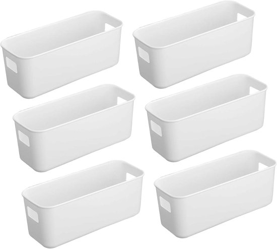 Opbergdozen zonder deksel, Kunststof Opbergdozen - Set van 6 - Wit | bol