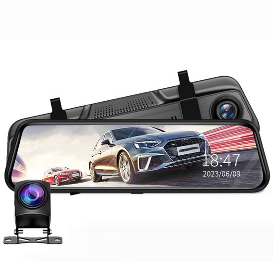 10" Dual Lens Auto DVR Dash Cam Voor- en Achteruitkijkspiegel Camera ...