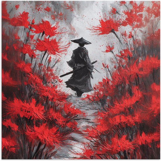 Poster 100x100 cm - Rode bloemen - mistig - Man - Posters - Kamer ...