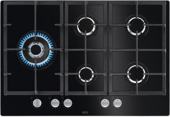 AEG Gaskookplaat HKB75820NB - Inbouw, 75 cm, 5 zones, Gas-op-Glas | bol
