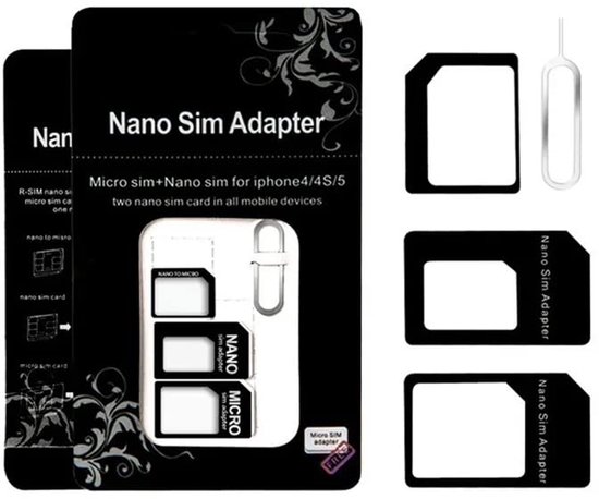 4-in-1 SIM Kaartadapterset voor Smartphone en Tablet - Nano naar Micro ...