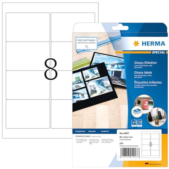 Hoogglans Etiketten A4 - 200 Zelfklevende Stickers - 96 x 63,5 mm ...