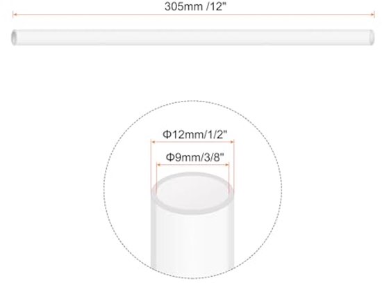 12 inch Clear Plastic Rigid Tube 9mm x 12mm (3/8" x 1/2") Acrylic Tube ...