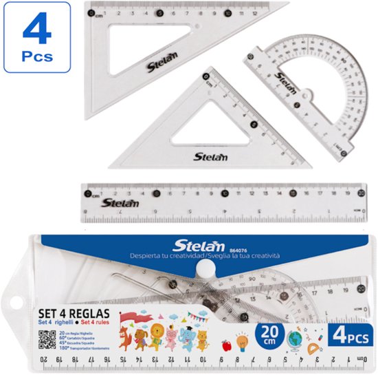 Decopatent - 4-Delige Linialen SET - Bestaande uit: 20 Cm Liniaal ...