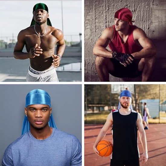 6 stuks Silky Men Durag, Pack Durags Do Rags met lange staart en brede ...