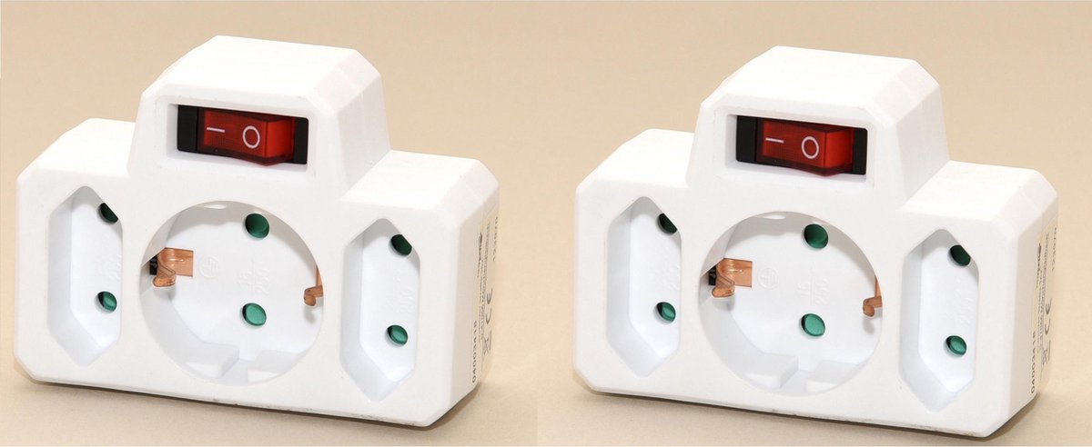 3x Stopcontactsplitters/stopcontact adapters met 3 poorten en ...