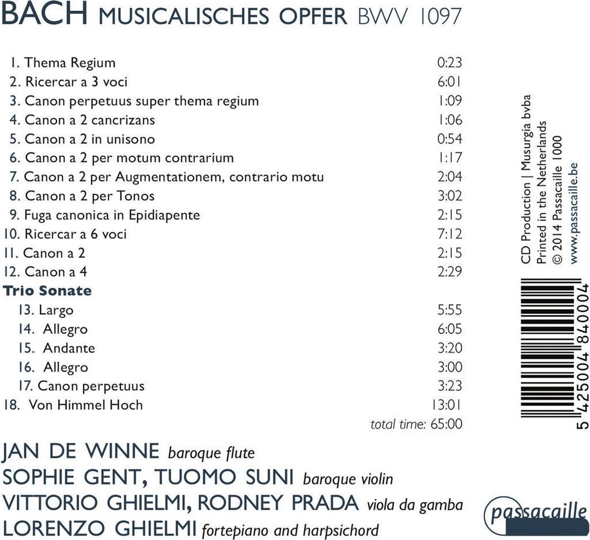 Jan De Winne, Sophie Gent, Vittorio Ghielmi, Lorenzo Ghielmi - J.S ...