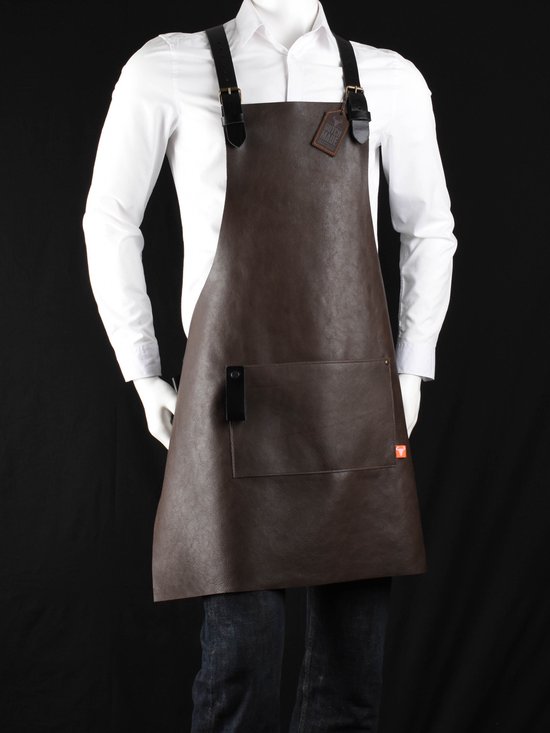 Leren BBQ schort Freek - Donker bruin - Maat M | bol