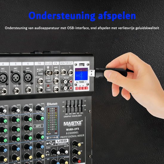 Mengpaneel - Audio Mixer - 8-Kanaals - FX Reverb - Delay - 48V ...