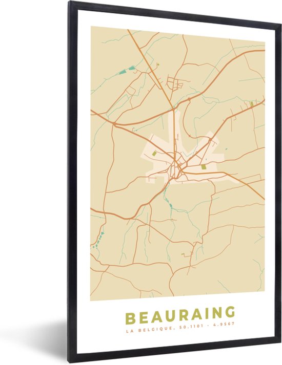 Fotolijst incl. Poster - Plattegrond - Kaart - Vintage - Beauraing ...