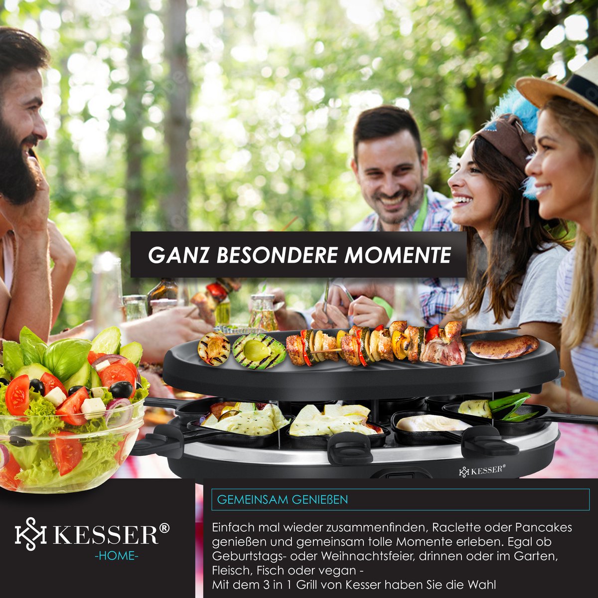 KESSER® Gourmetstel met natuurlijke Grillplaat - Gourmet en Raclette ...