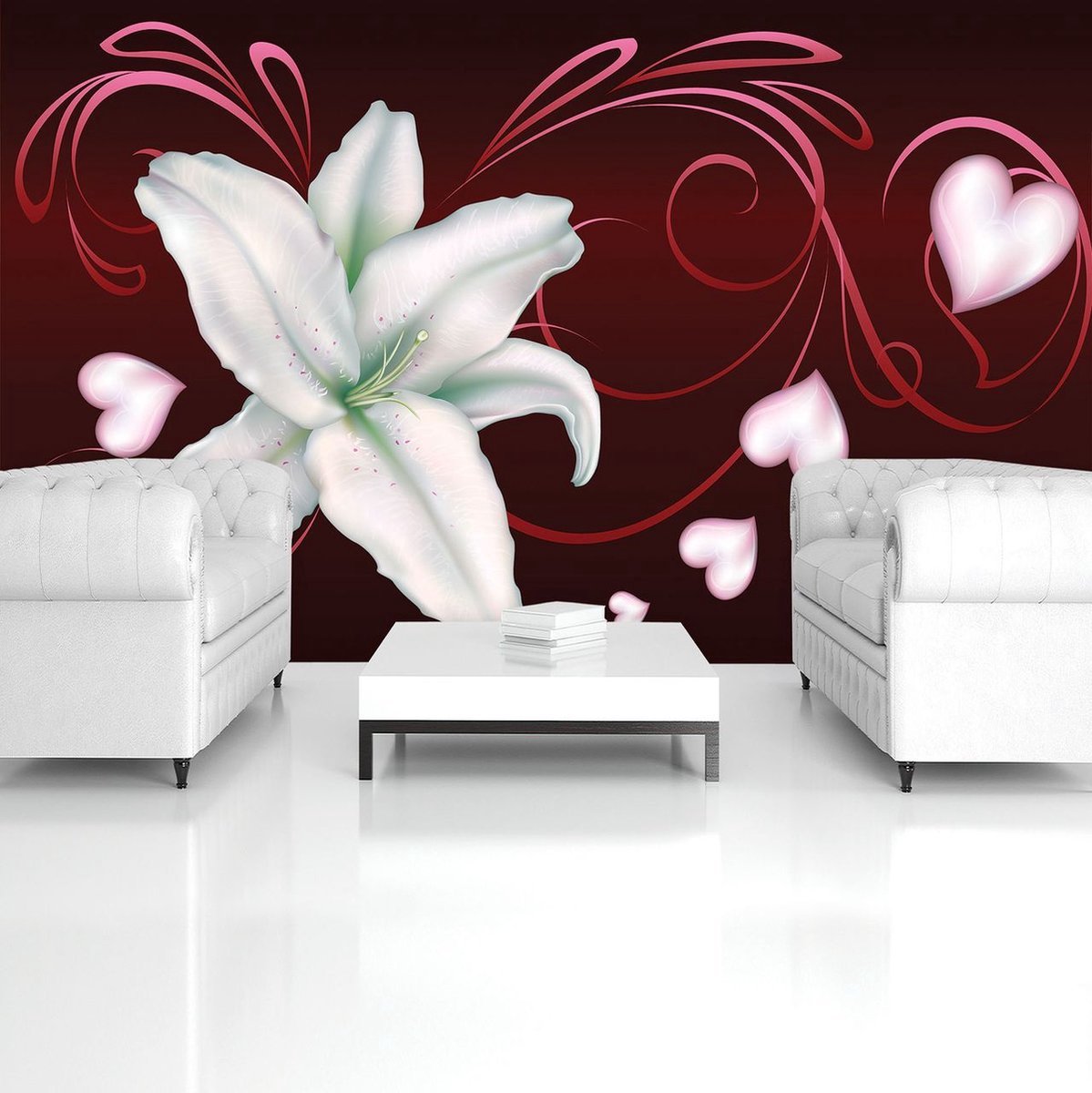 Fotobehang - Vlies Behang - Lelie en Hartjes - Kunst - 368 x 254 cm ...