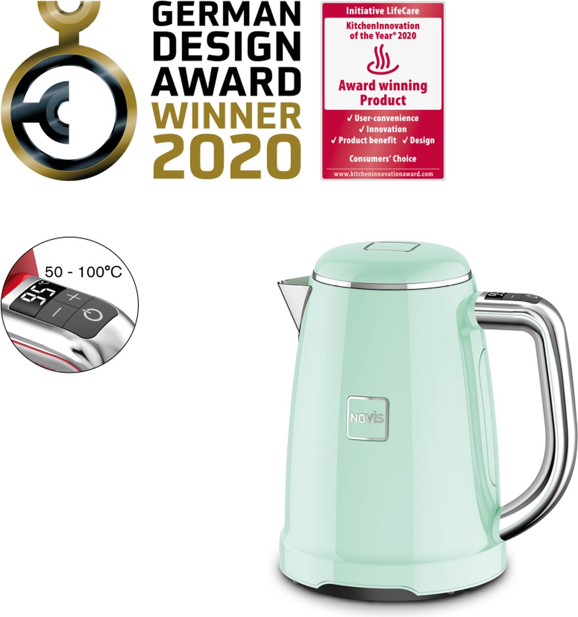 Novis KTC1 - Elektrische Waterkoker - Temperatuur instelbaar - 1,6l ...