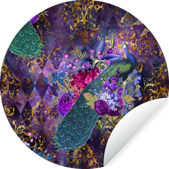 WallCircle - Muurstickers - Behangcirkel - Patronen - Pauw - Paars - ⌀ 120 cm -... | bol