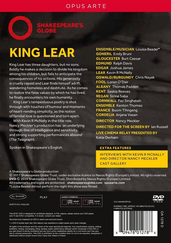 Shakespeares Globe Nancy Meckler - King Lear (DVD), Shakespeares Globe Nancy Meckler |... | bol