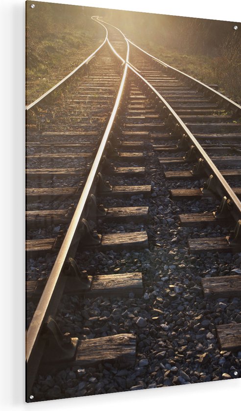 Artaza Glasschilderij - Twee Kruisende Rails Spoorwegen - 80x120 ...