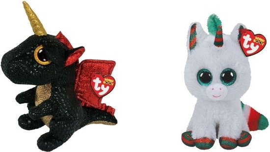 Ty - Knuffel - Beanie Boo's - Grindal Dragon & Christmas Unicorn | bol.com