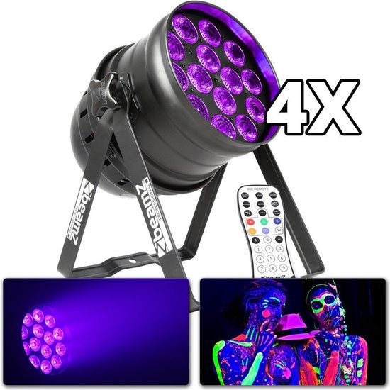 BeamZ BPP230 'Blacklight Mania' set met 4 BPP230 Blacklight PAR spots ...