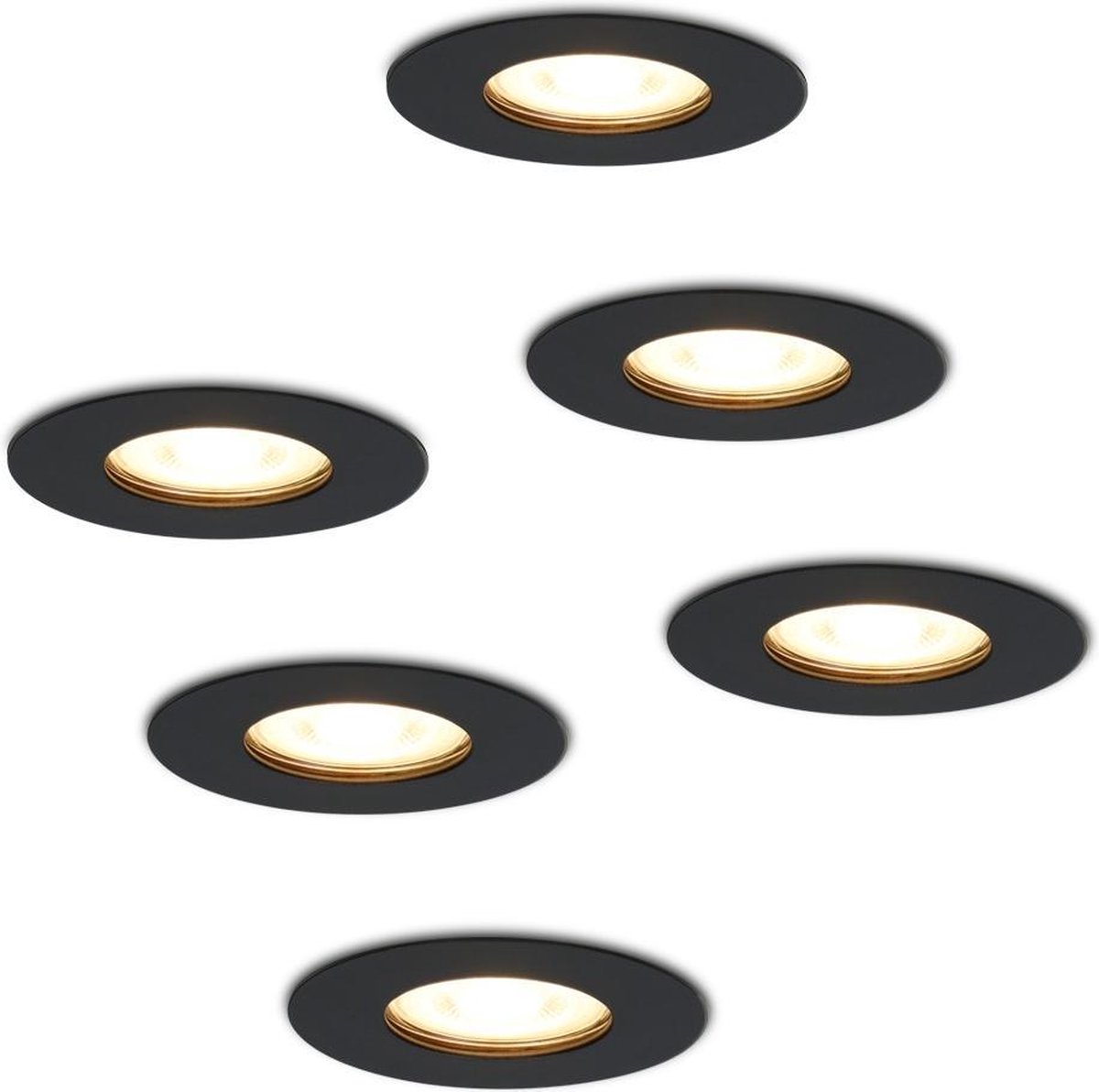 Set van 6 dimbare LED inbouwspots Bari zwart GU10 5 Watt 2700K IP65 ...