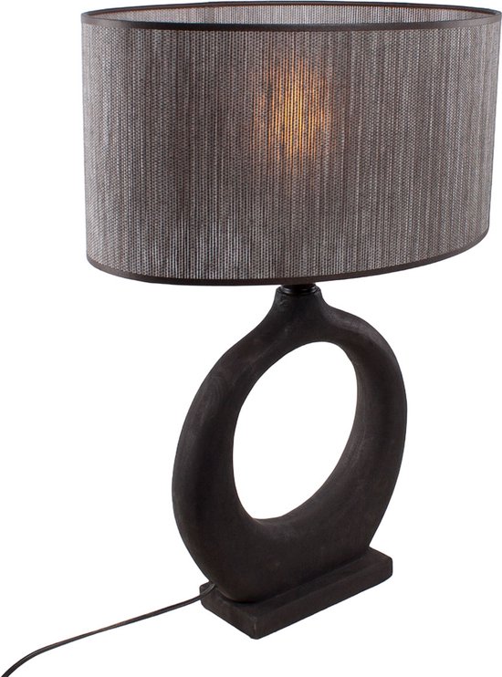 Landelijke houten tafellamp zwart | raffia ovale kap 40 cm bruin | 1 ...