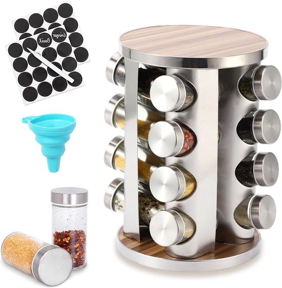 Spice Carousel Rotating Spice Rack 360 Degrees Spice Organiser with 16 ...
